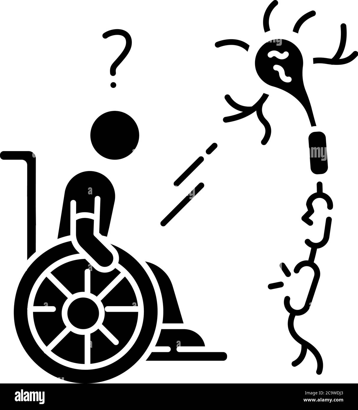 Multiple sclerosis black glyph icon. Handicapped man in wheelchair ...