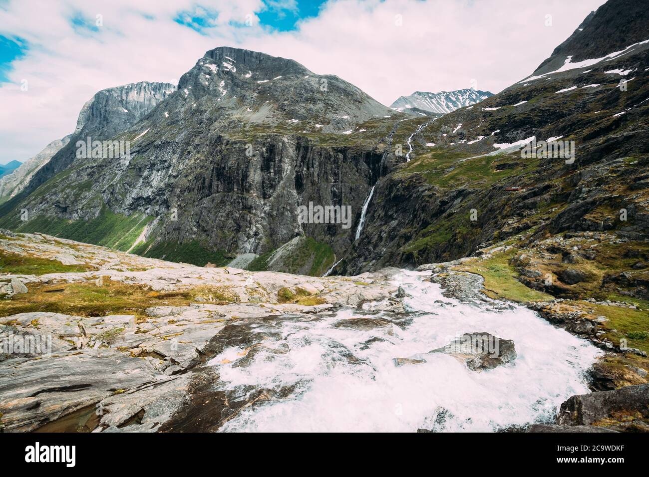 Trollstigen, Andalsnes, Norway. Stigfossen Waterfall Near Famous ...