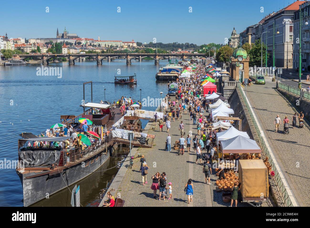 PRAGUE - August 1st: Naplavka farmers street food market with flea ...