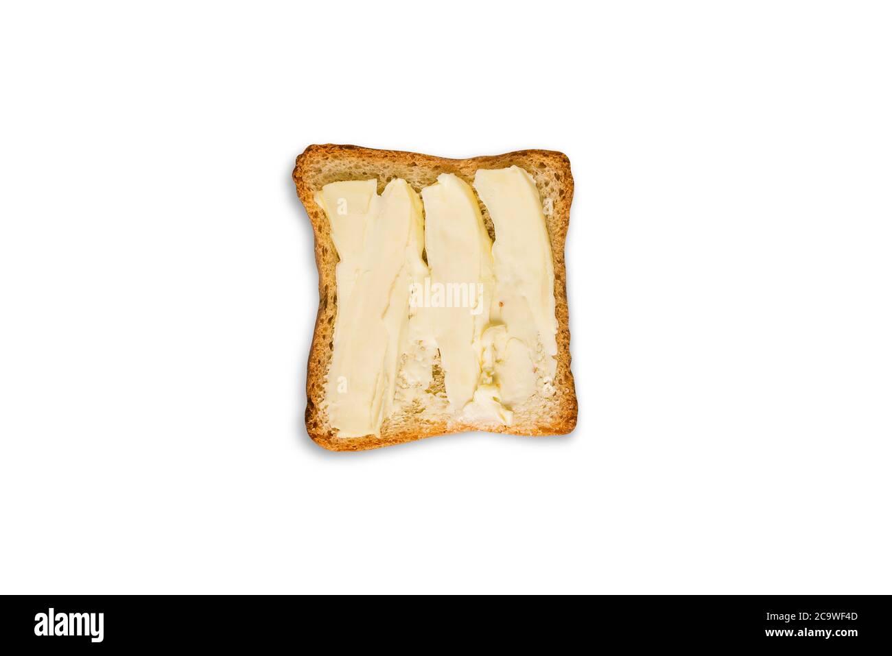 Bread and butter isolated on a white background. A top view of a flat ...