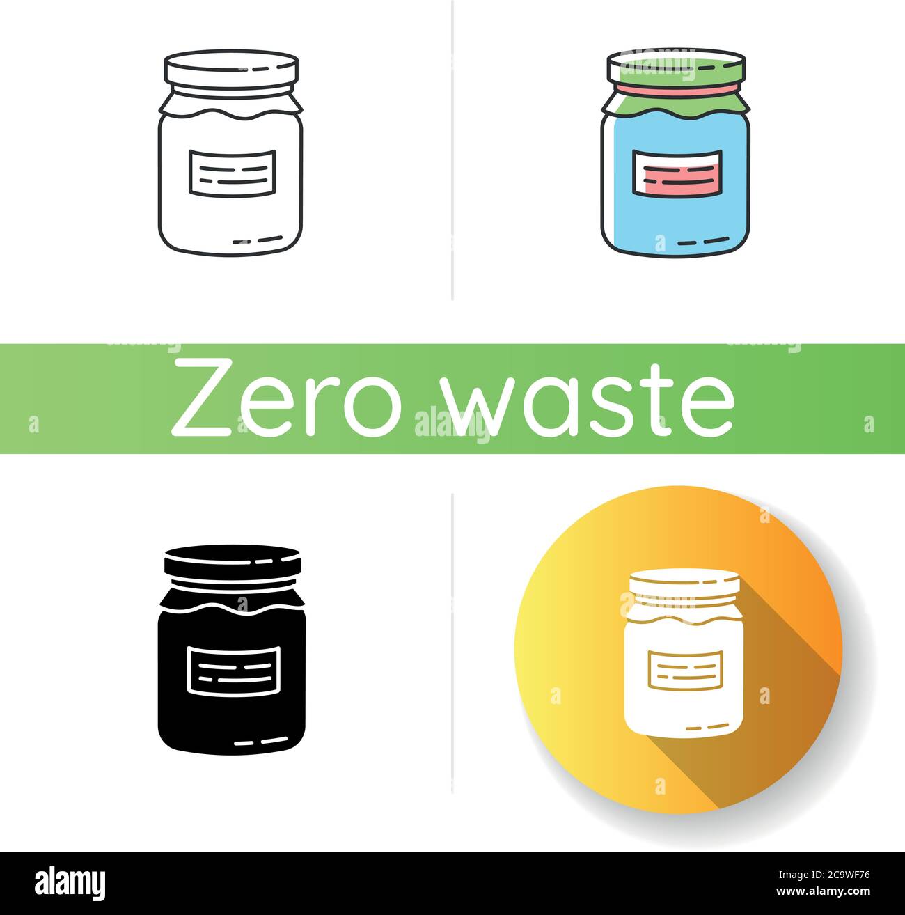 Glass jar icon. Linear black and RGB color styles. Zero waste, canning ...