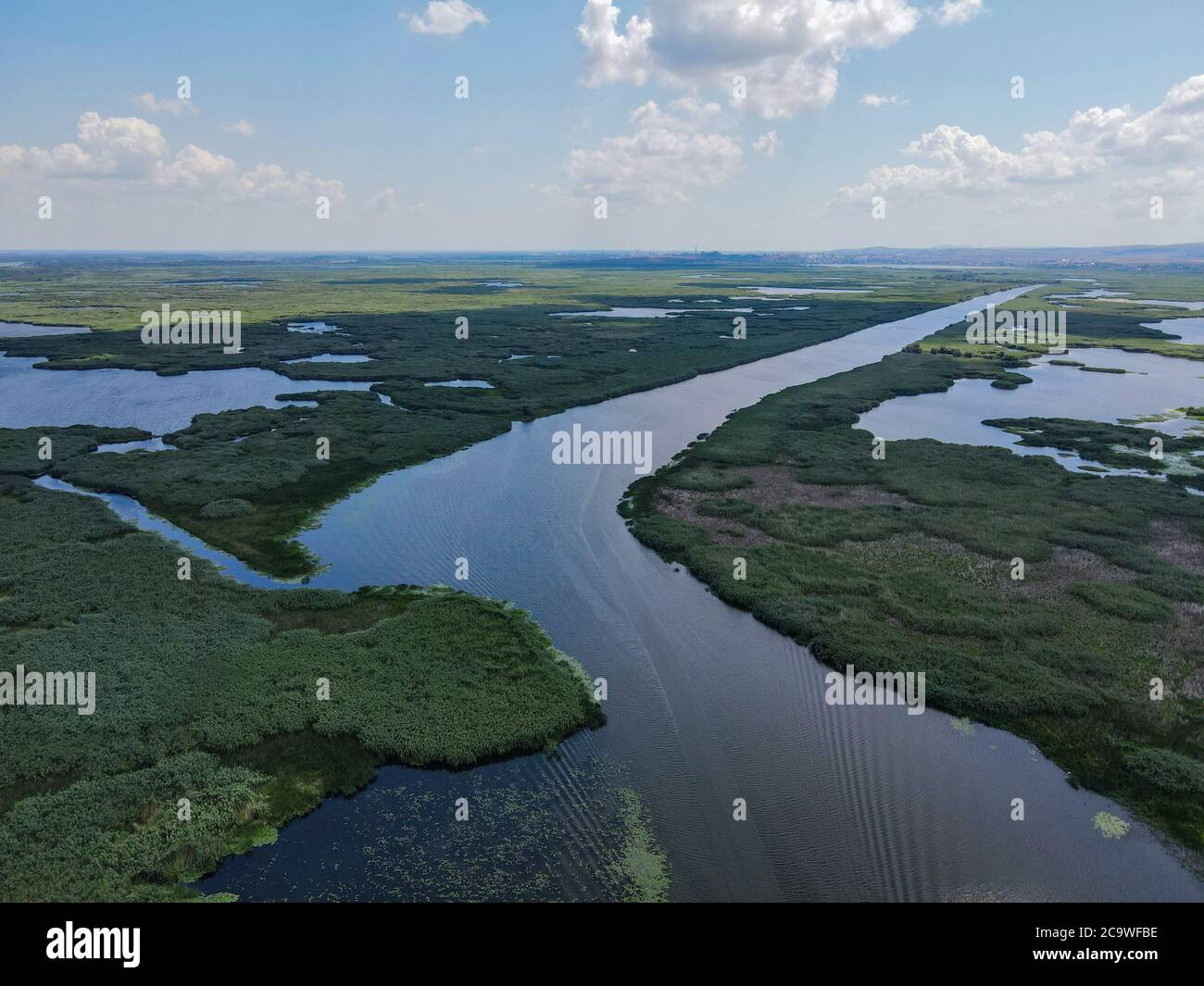 Danube Delta in Somova village, Dobrogea region, Romania. Aerial view ...
