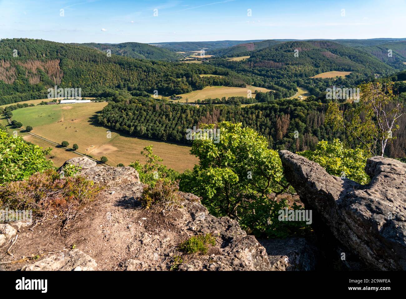 Eugenienstein, view of the Rur valley, landscape along the red ...