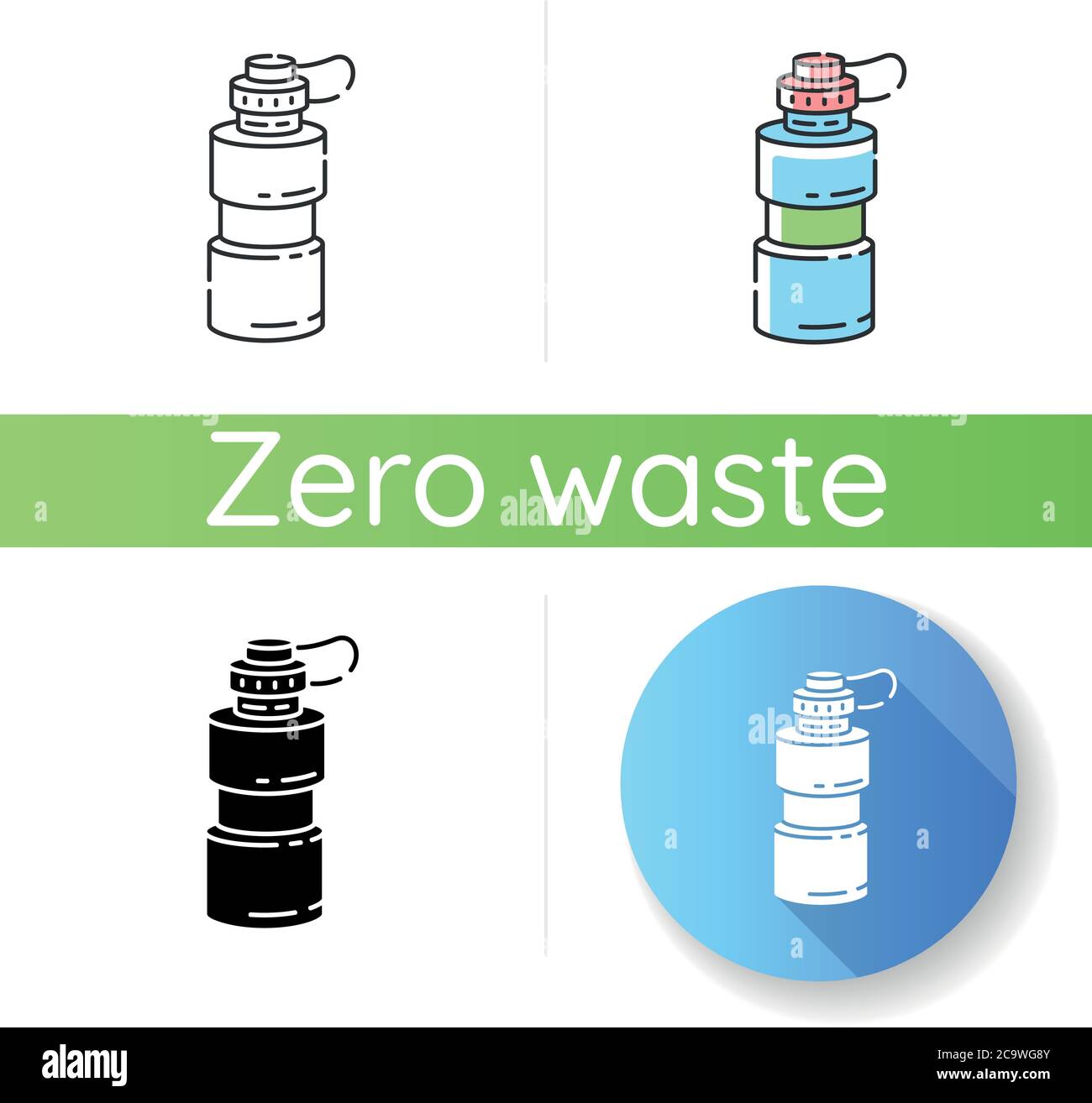 Reusable water bottle icon. Linear black and RGB color styles ...