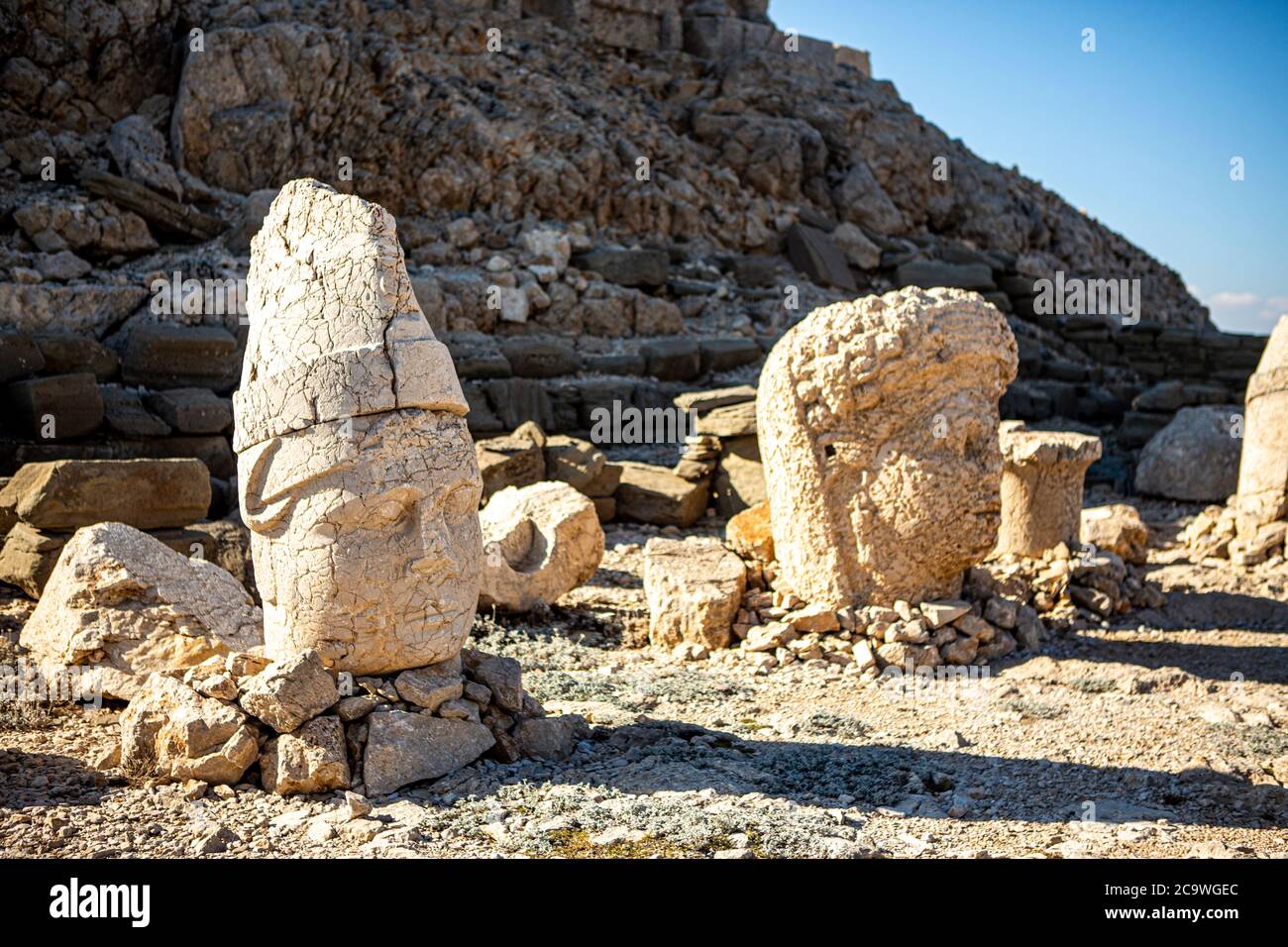 Antique statues on Nemrut mountain, Turkey. The UNESCO World Heritage ...