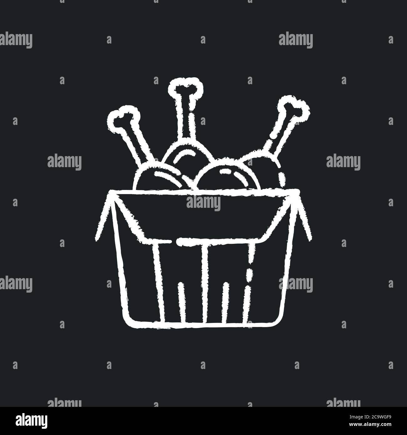 Tandoori chicken chalk white icon on black background. Fast food meat ...