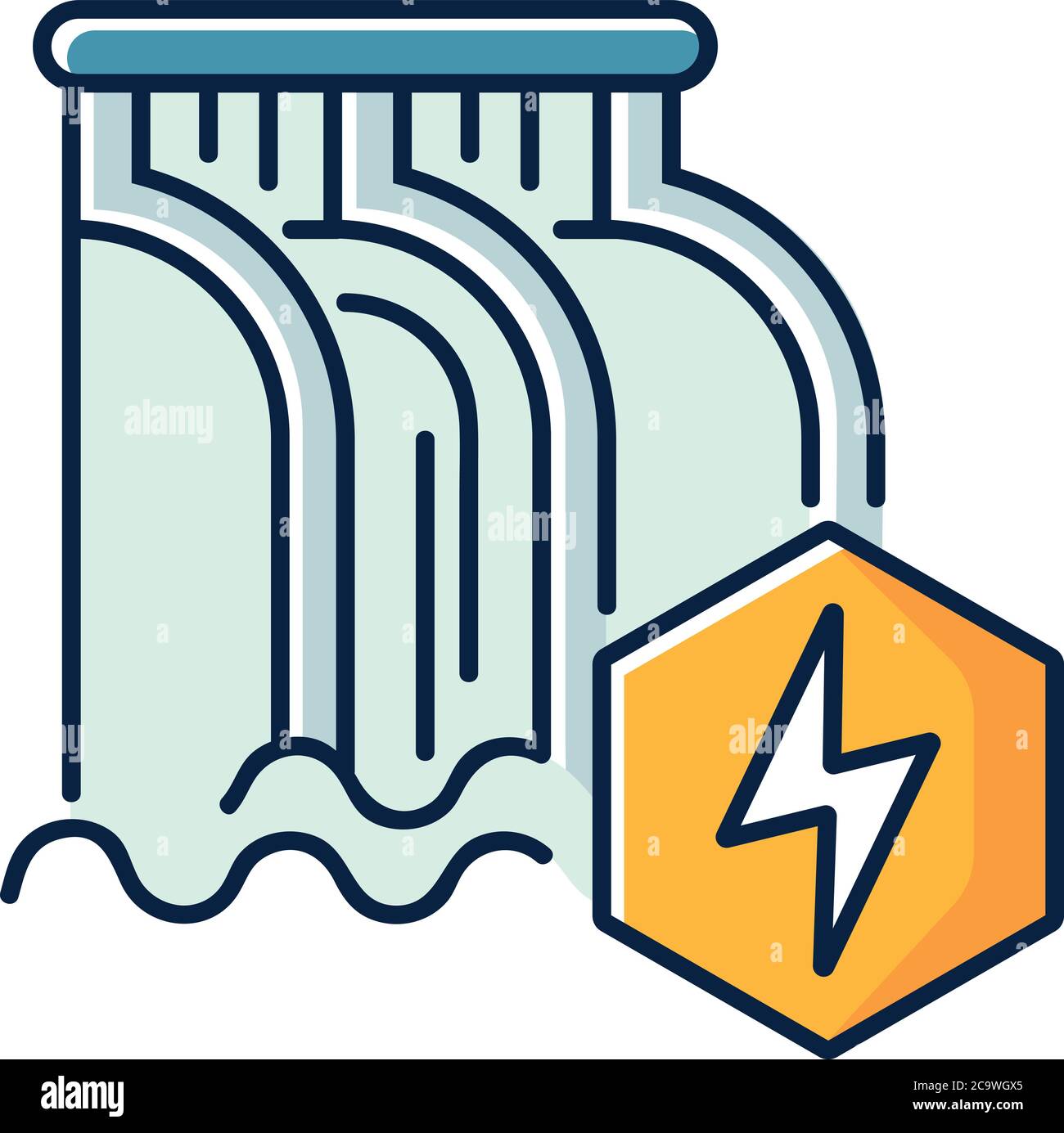 Hydroelectric power station RGB color icon. Alternative energy ...