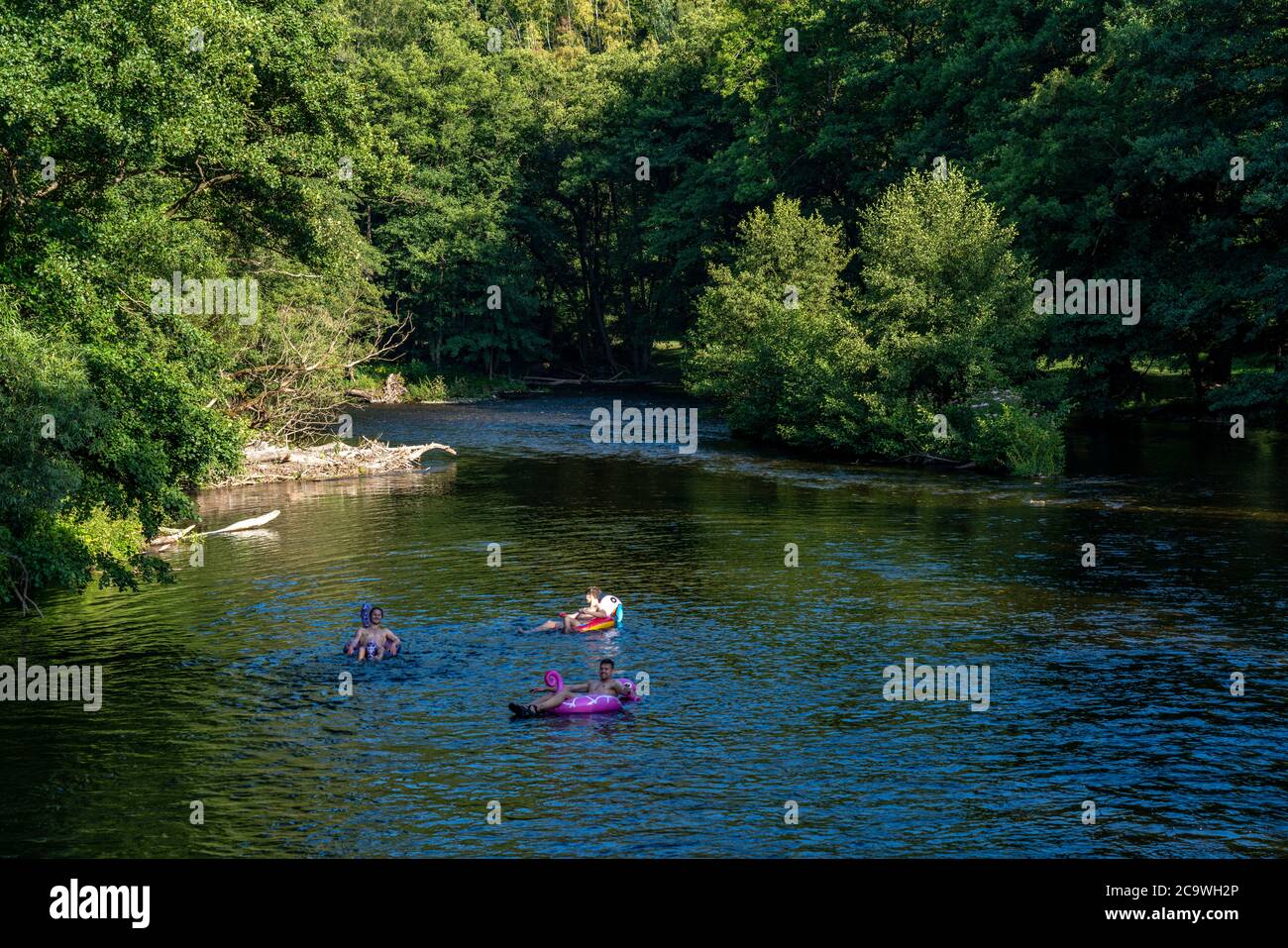 The river Rur near Zerkall, landscape in the Rur-Eifel, near Nideggen ...