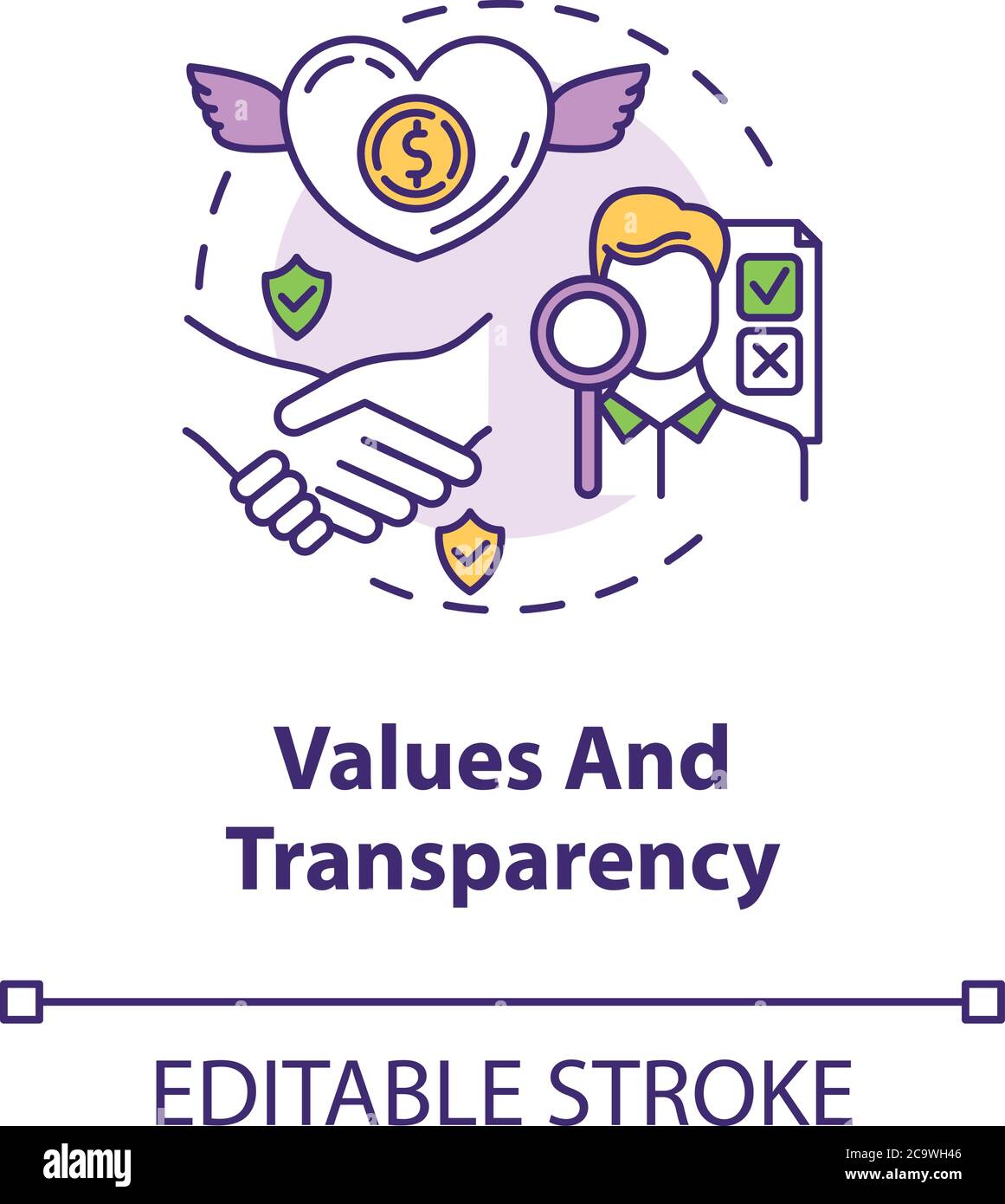 Values and transparency concept icon. Company reliability. Company ...