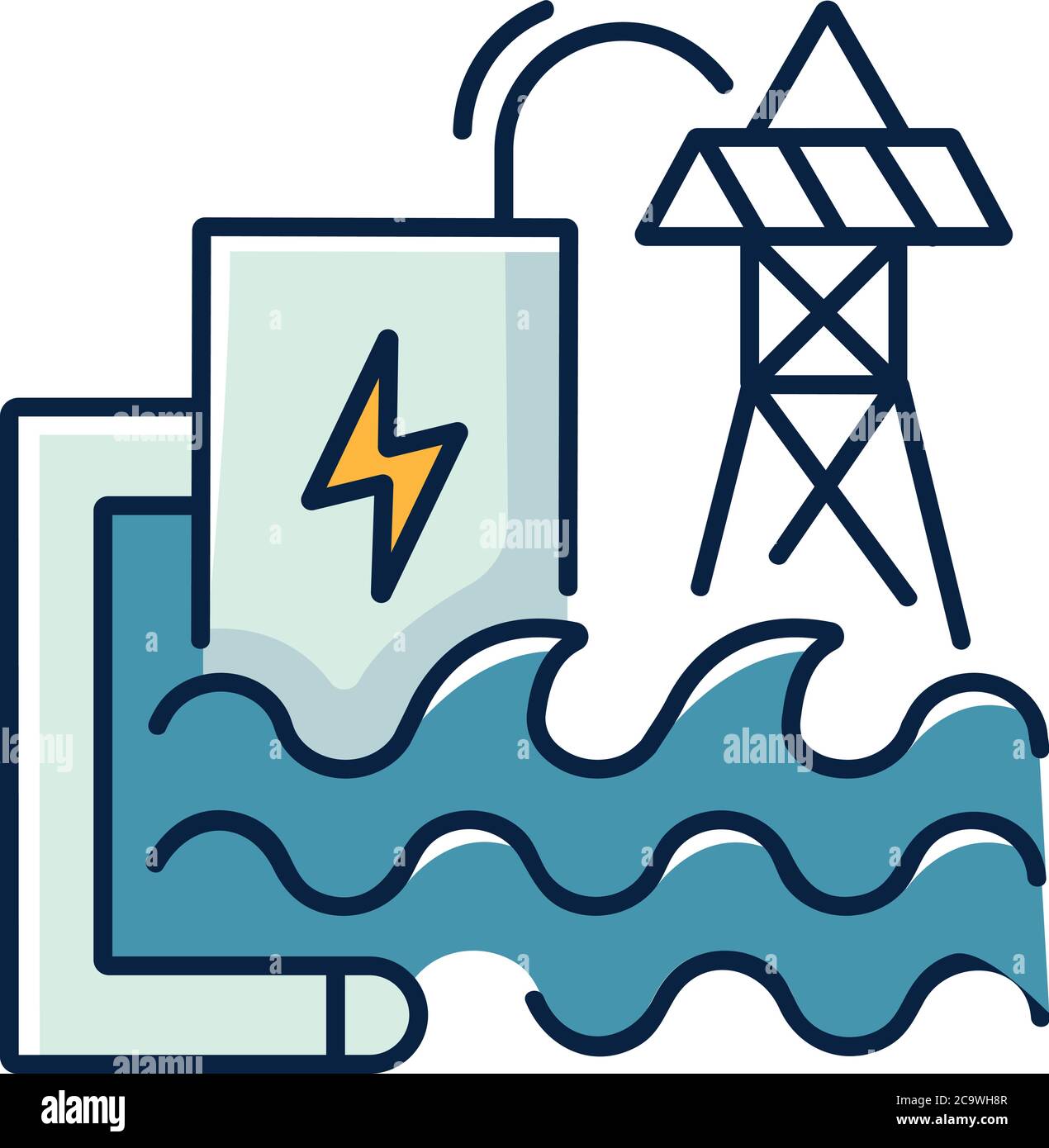 Wave energy RGB color icon. Ecologically safe power plant. Using sea ...