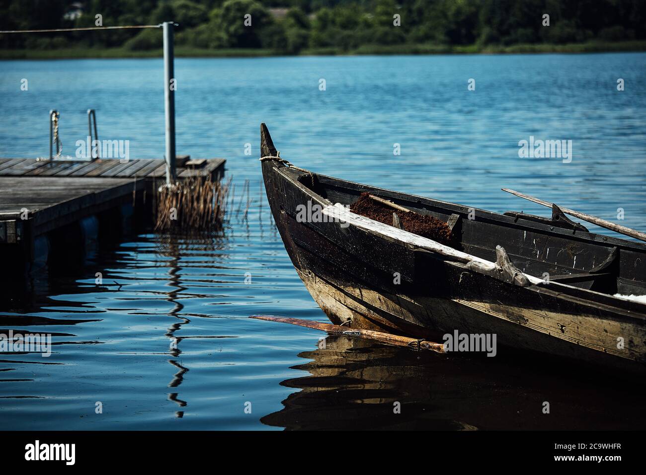 reconstruction of a Viking ship, a medieval barbarian drakkar, an old ...