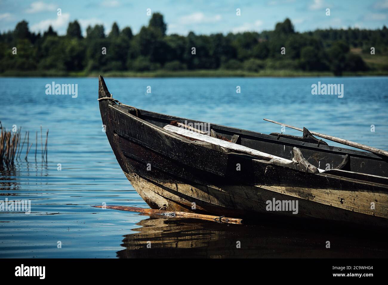reconstruction of a Viking ship, a medieval barbarian drakkar, an old ...