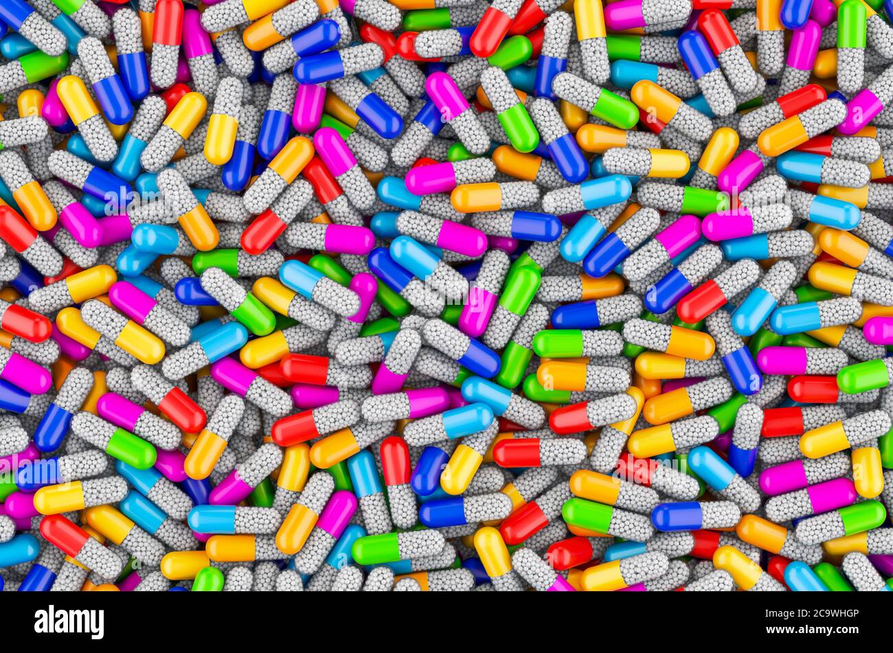 Background from colored capsules. 3D rendering Stock Photo - Alamy