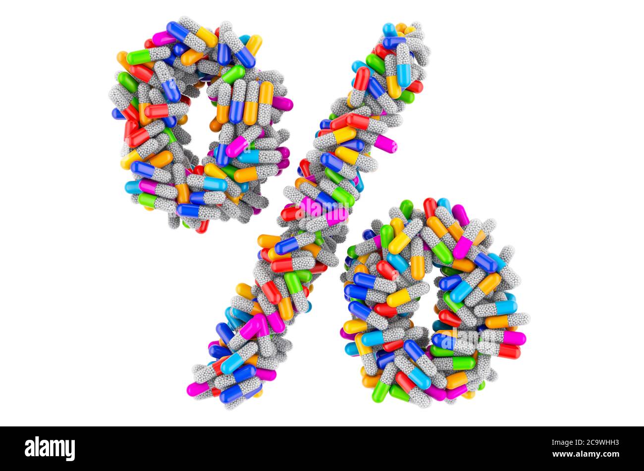 Percent symbol from colored capsules. 3D rendering isolated on white ...