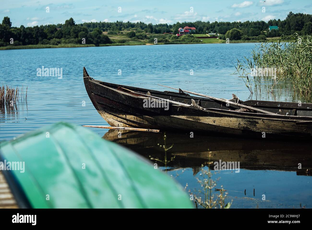 reconstruction of a Viking ship, a medieval barbarian drakkar, an old ...