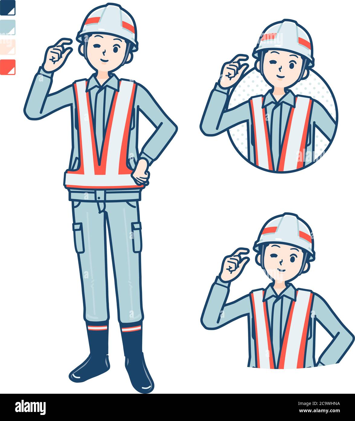 A Man wearing workwear with Just a bit Hand sign images. It's vector ...