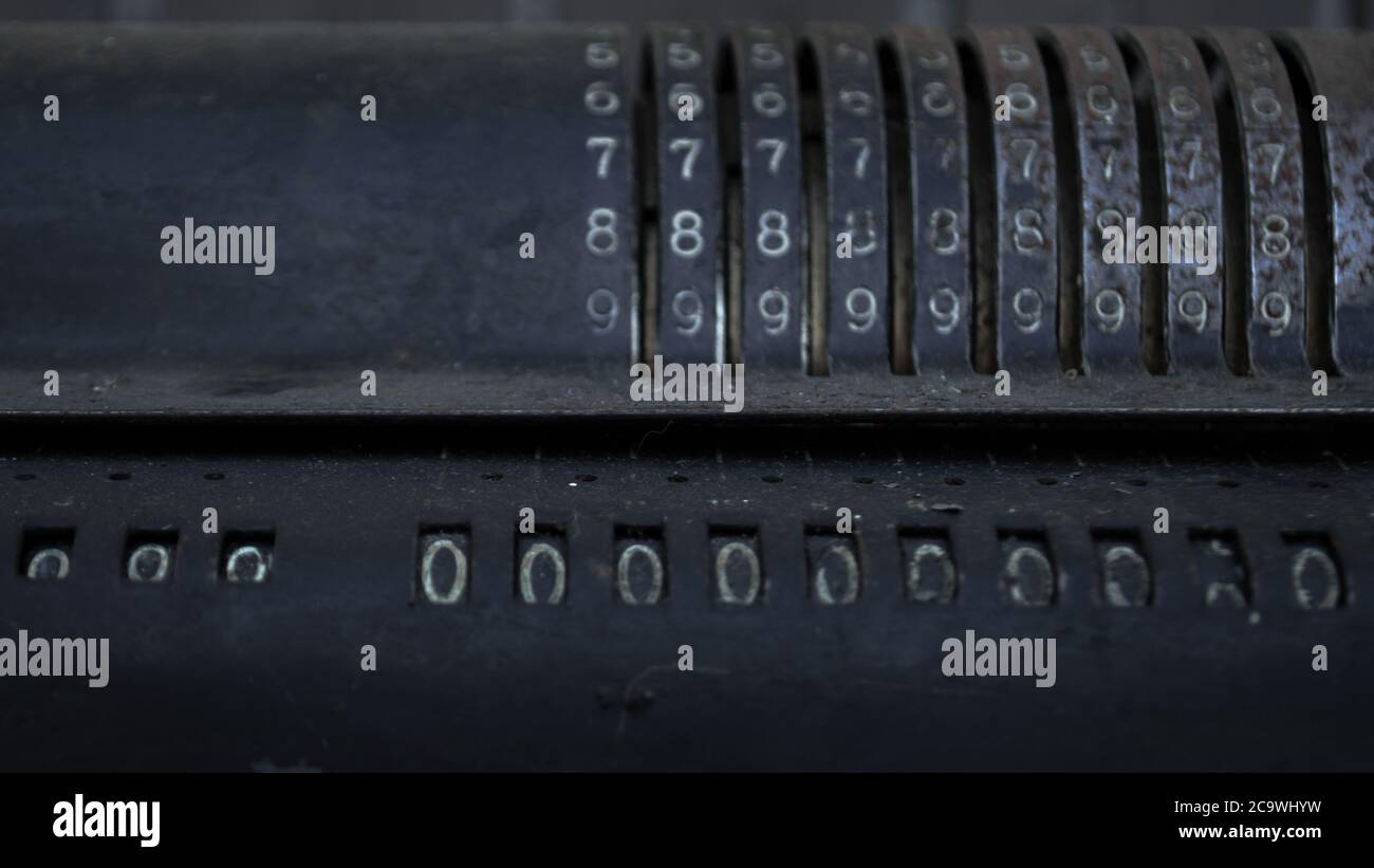 Closeup of an old vintage cash register with lots of numbers Stock ...