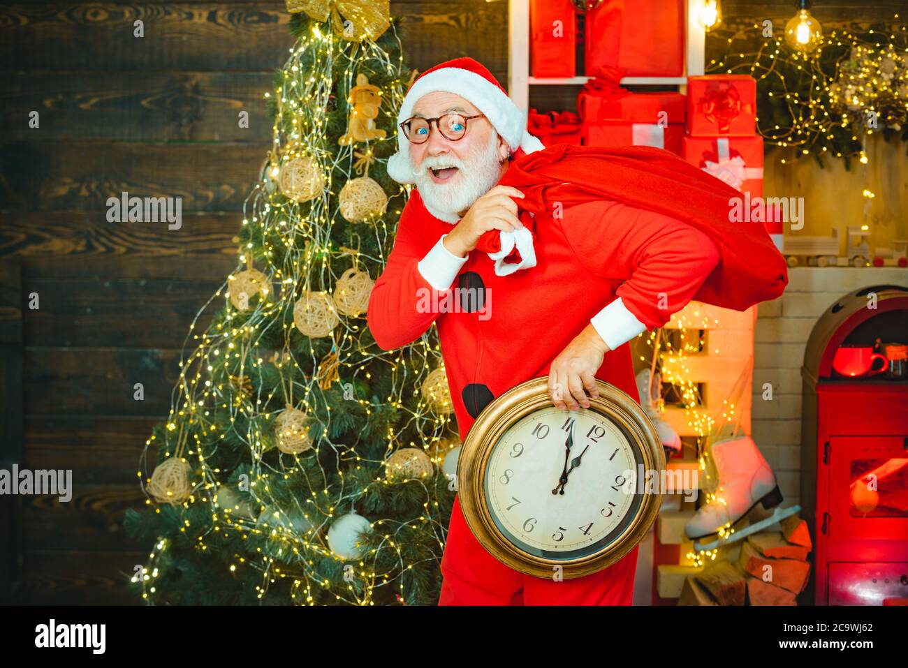 Happy new year. Christmas time. Its almost twelve clock. Santa make ...