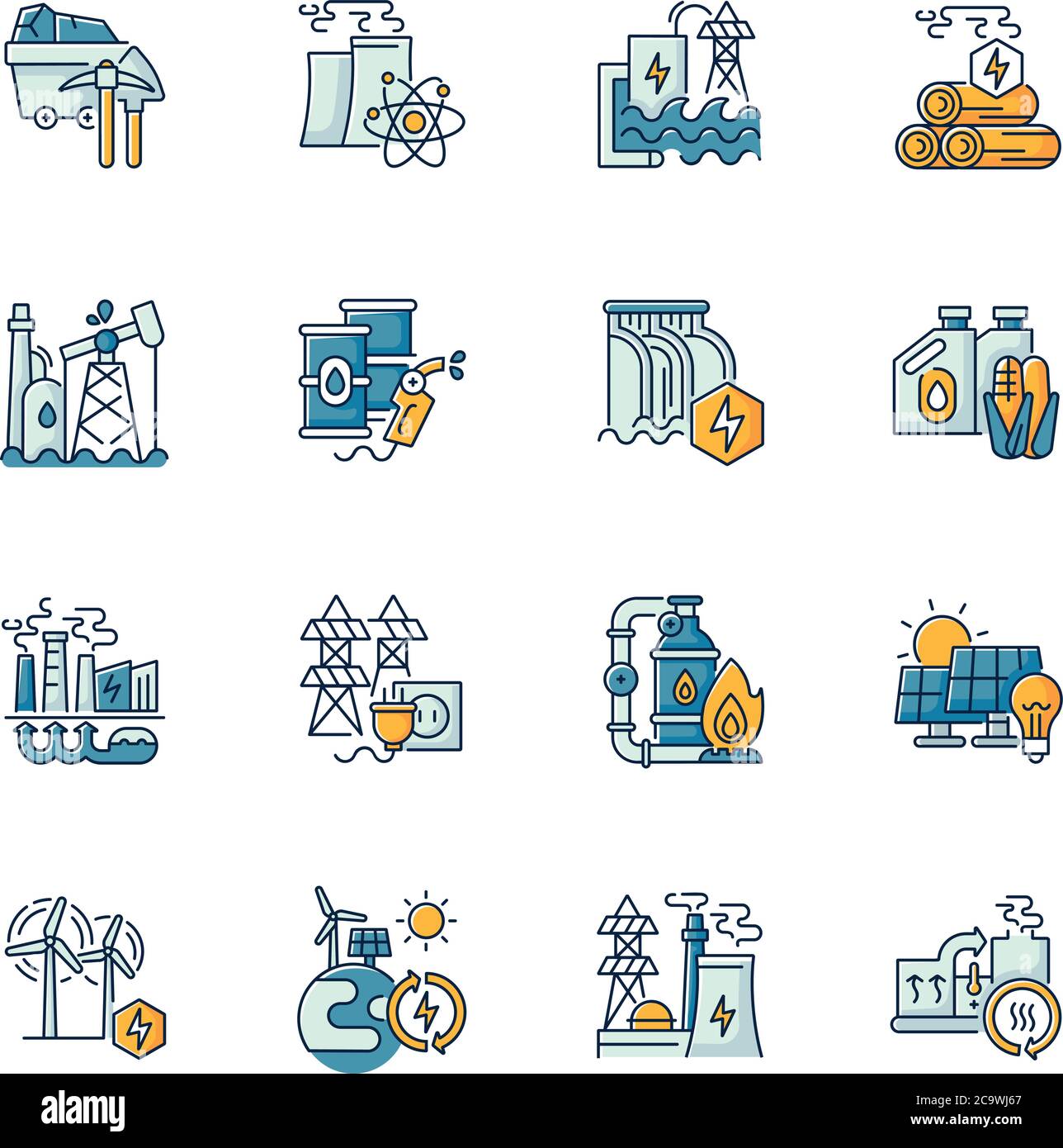 Energy industry RGB color icons set. Electricity manufacturing ...