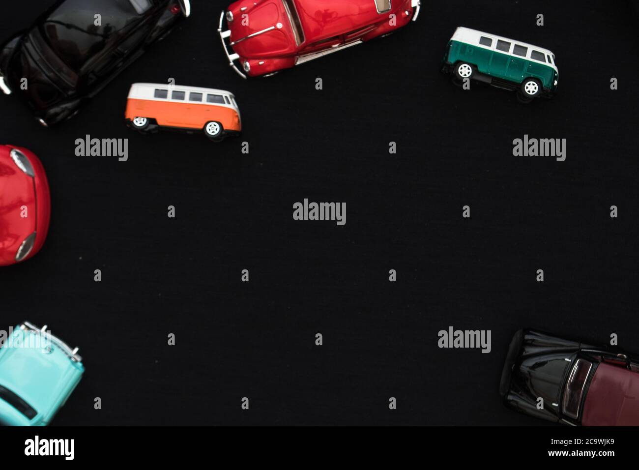 Flat lay of different nostalgic toy cars in various colors Stock Photo ...