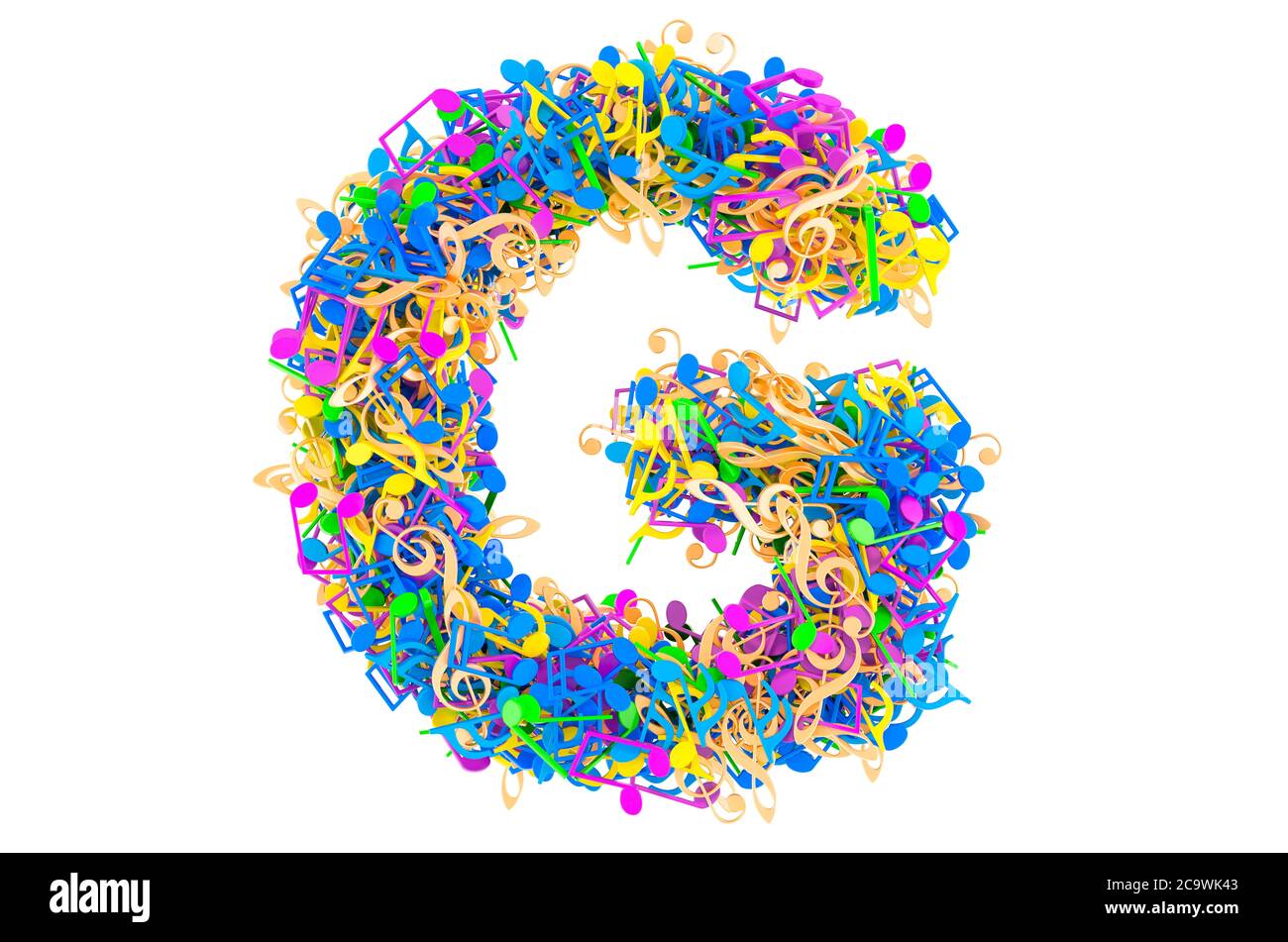 Letter G from colored musical notes. 3D rendering isolated on white ...
