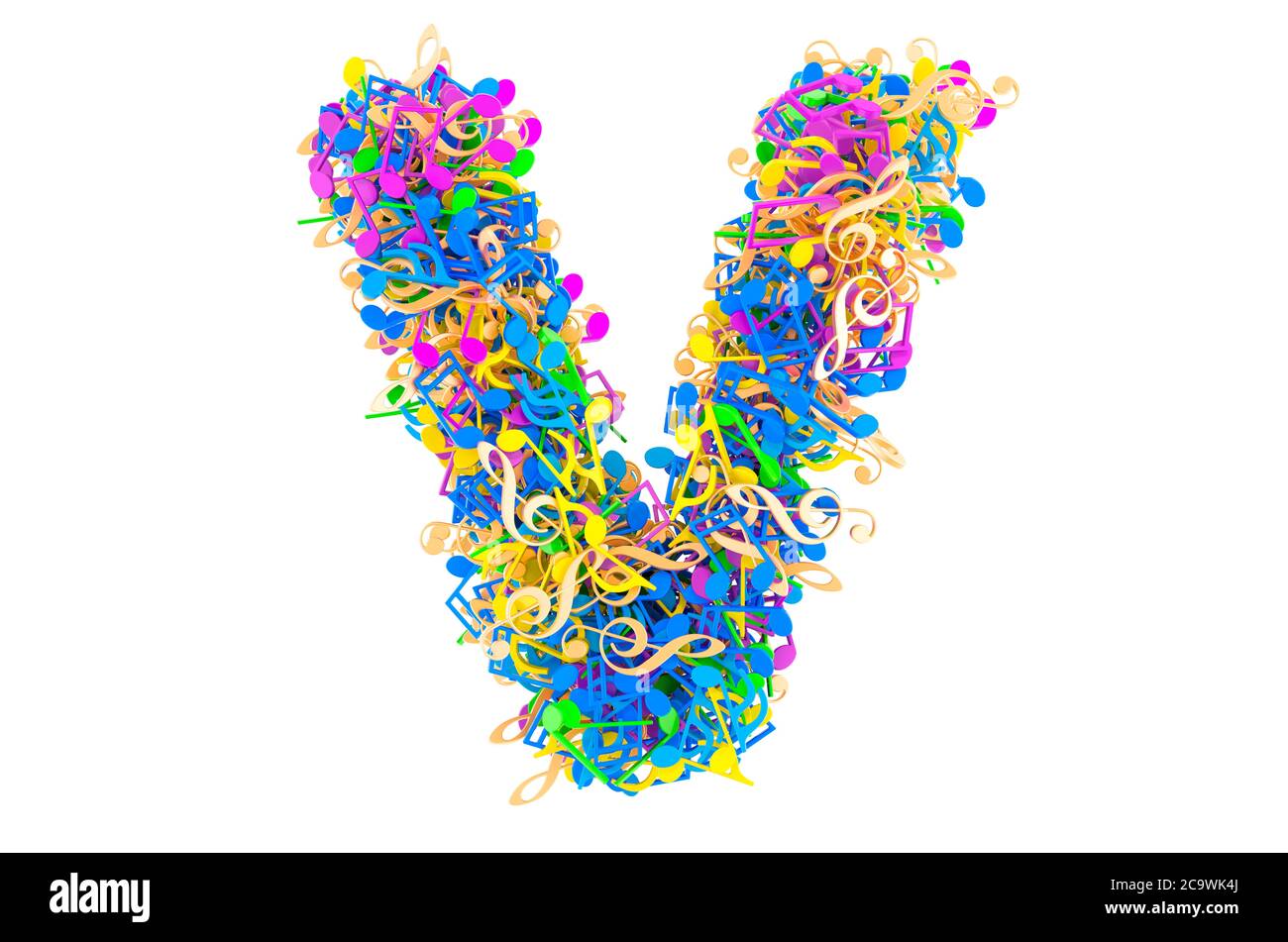 Letter V from colored musical notes. 3D rendering isolated on white ...