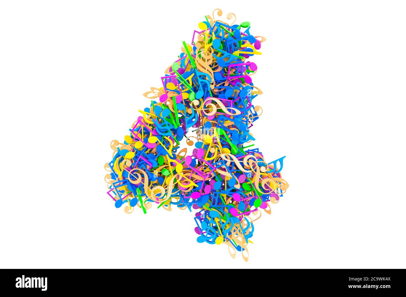 Number 4 from colored musical notes. 3D rendering isolated on white ...