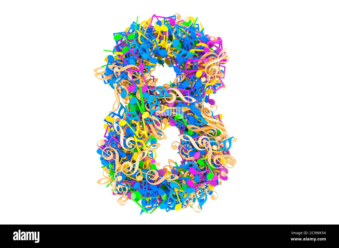 Number 8 from colored musical notes. 3D rendering isolated on white ...