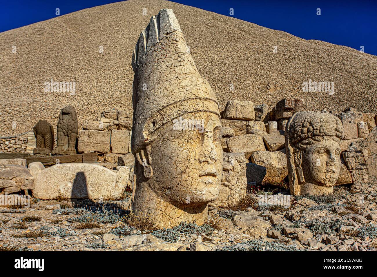 Antique statues on Nemrut mountain, Turkey. The UNESCO World Heritage ...