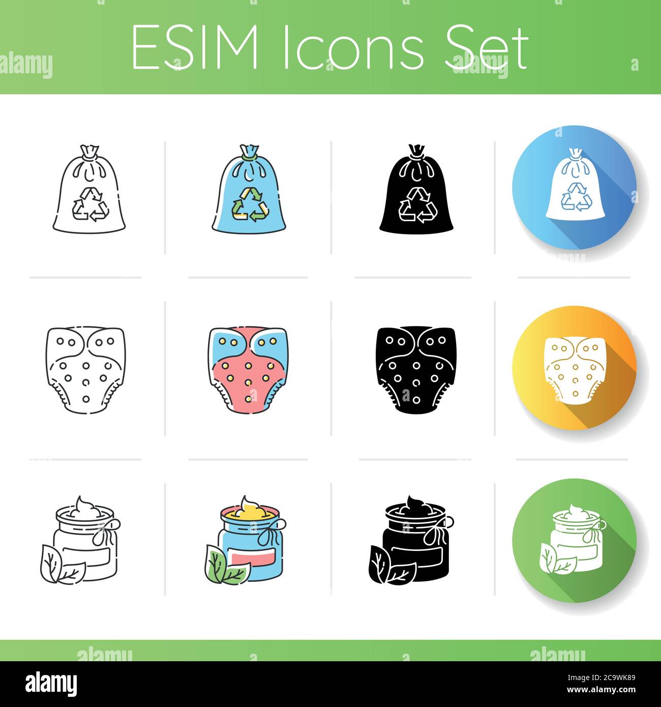 Zero waste tips icons set. Linear, black and RGB color styles ...