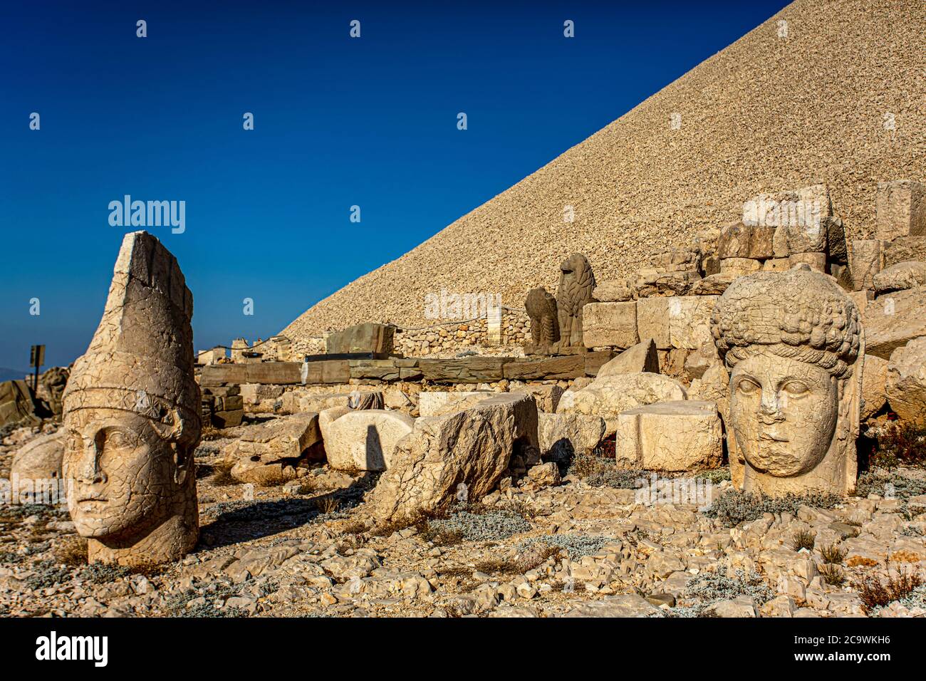Antique statues on Nemrut mountain, Turkey. The UNESCO World Heritage ...