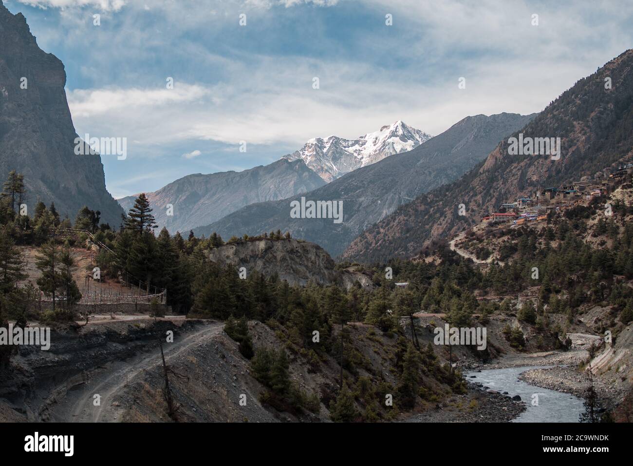 Marshyangdi river valley by Upper Pisang village and surrounding ...