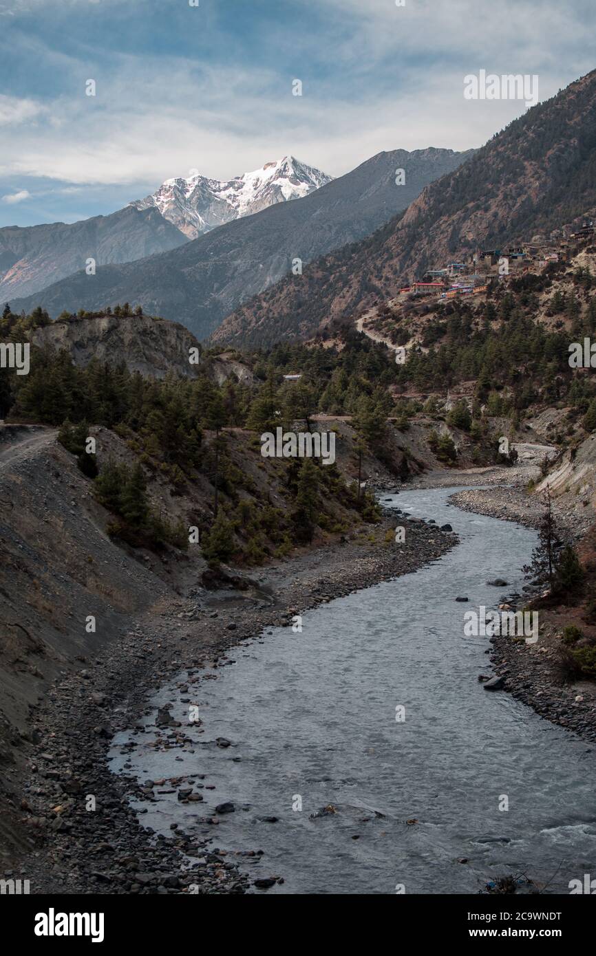 Marshyangdi river valley by Upper Pisang village and surrounding ...