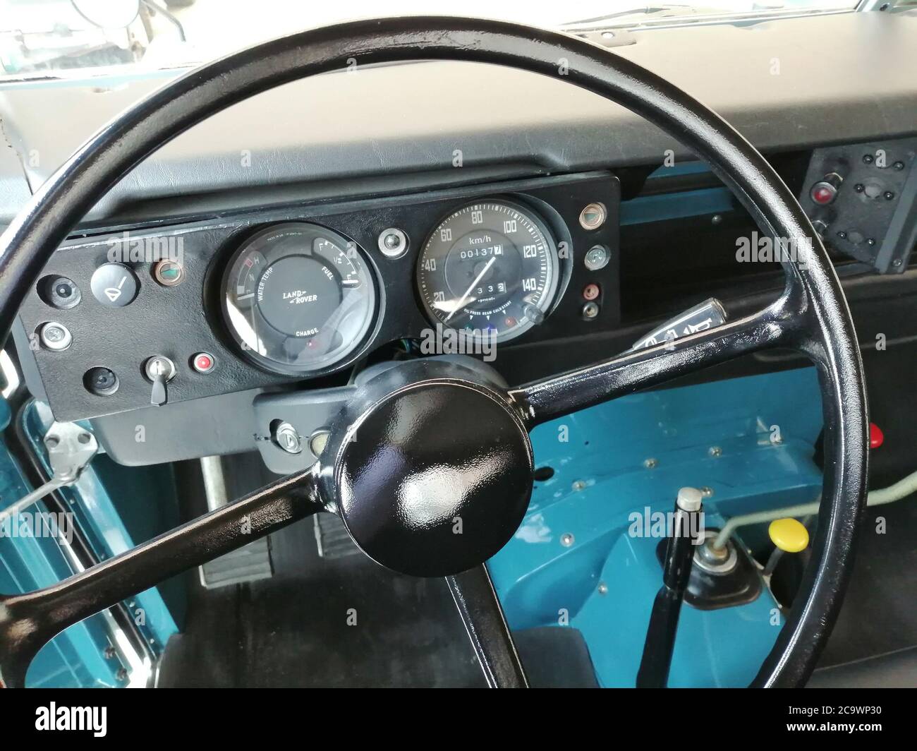 Legacy Land Rover Defender model exhibited in a Land Rover showroom ...