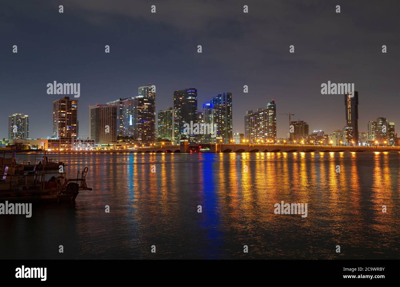 Miami night downtown, city Florida. Panoramic view of Miami skyline and ...
