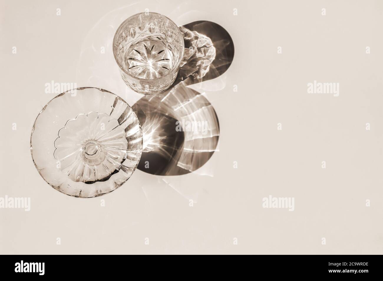 Summer decorative still life scene. Sparkling glasses of water ...