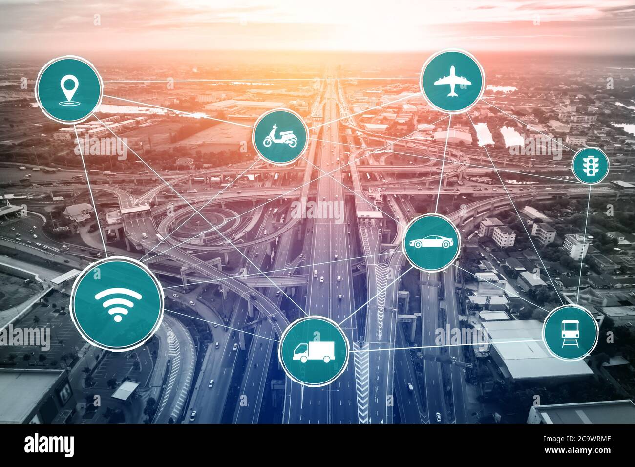 Smart transport technology concept for future car traffic on road Stock ...