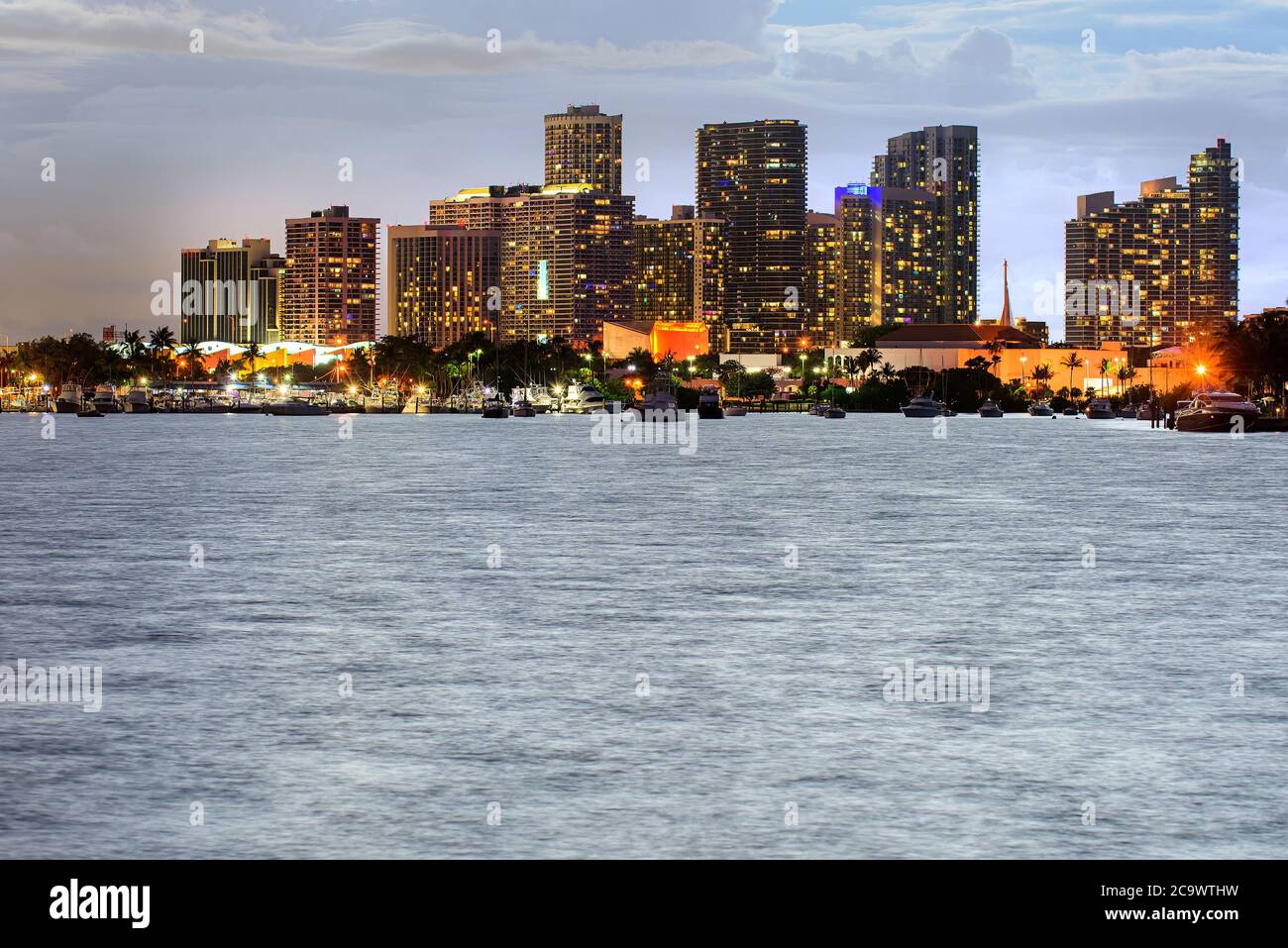 Miami skyline at night - panoramic image. Miami, Florida, USA skyline ...