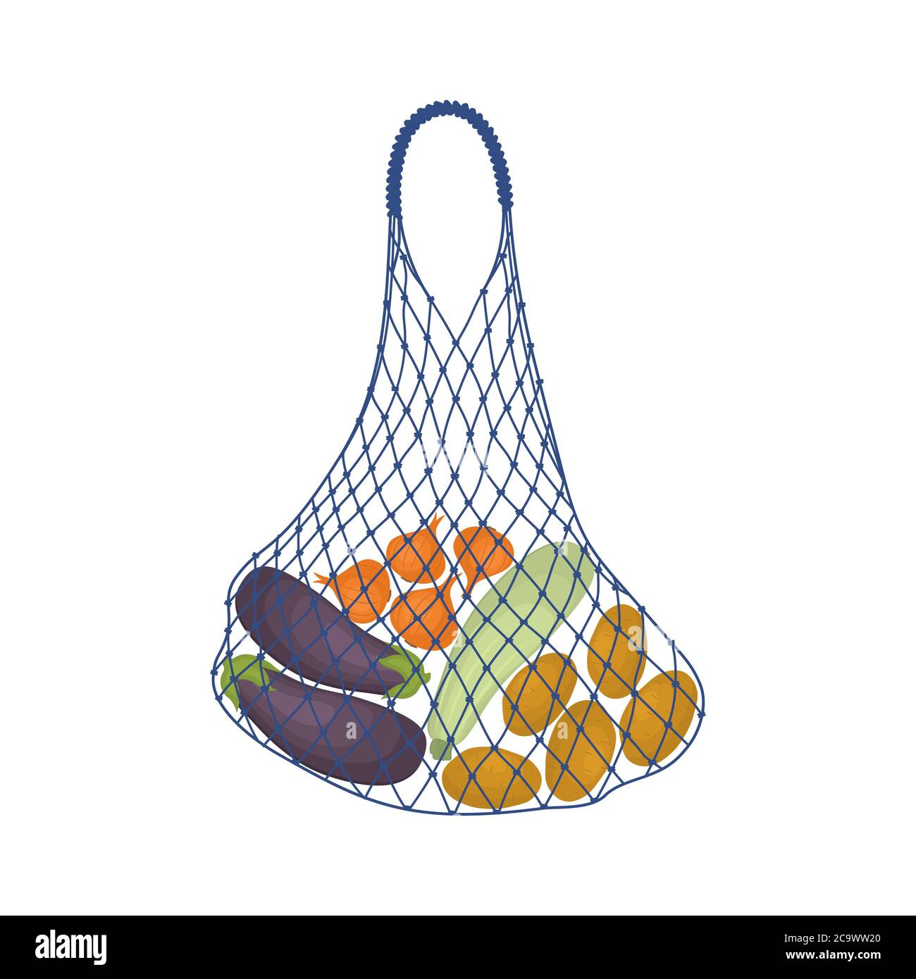 Vegetables in a string bag. Food Delivery Concept. There are potatoes ...