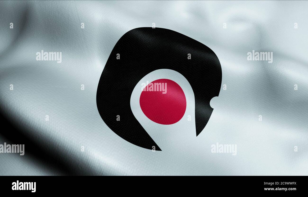 3D Illustration of a waving Japanese prefecture flag of W (Japan ...