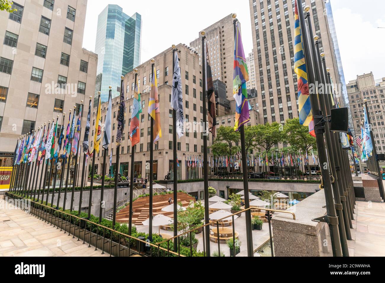 New York, NY - August 2, 2020: View of The Flag Project at Rockefeller ...