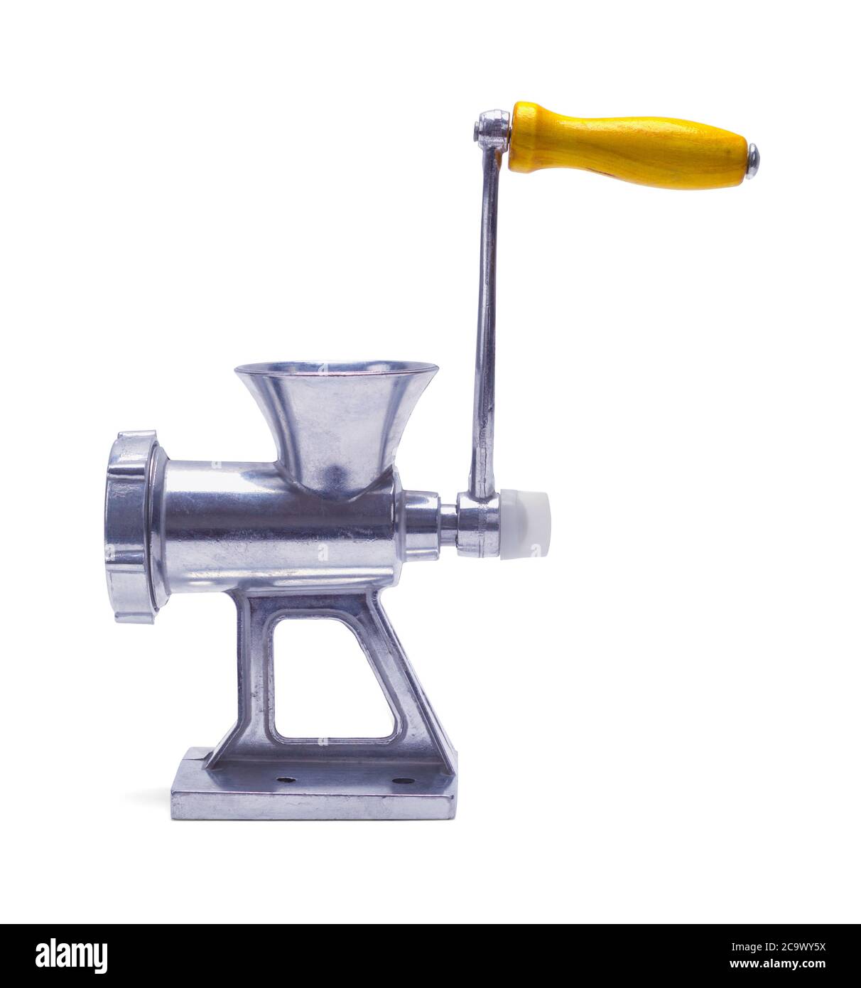 Metal Meat Grinder with Wood Handle Side View Isolated on White Stock ...