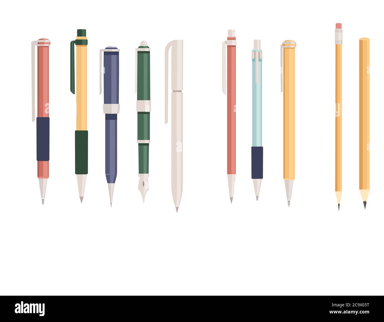 Collection of office or school supply pen and pencils flat vector ...