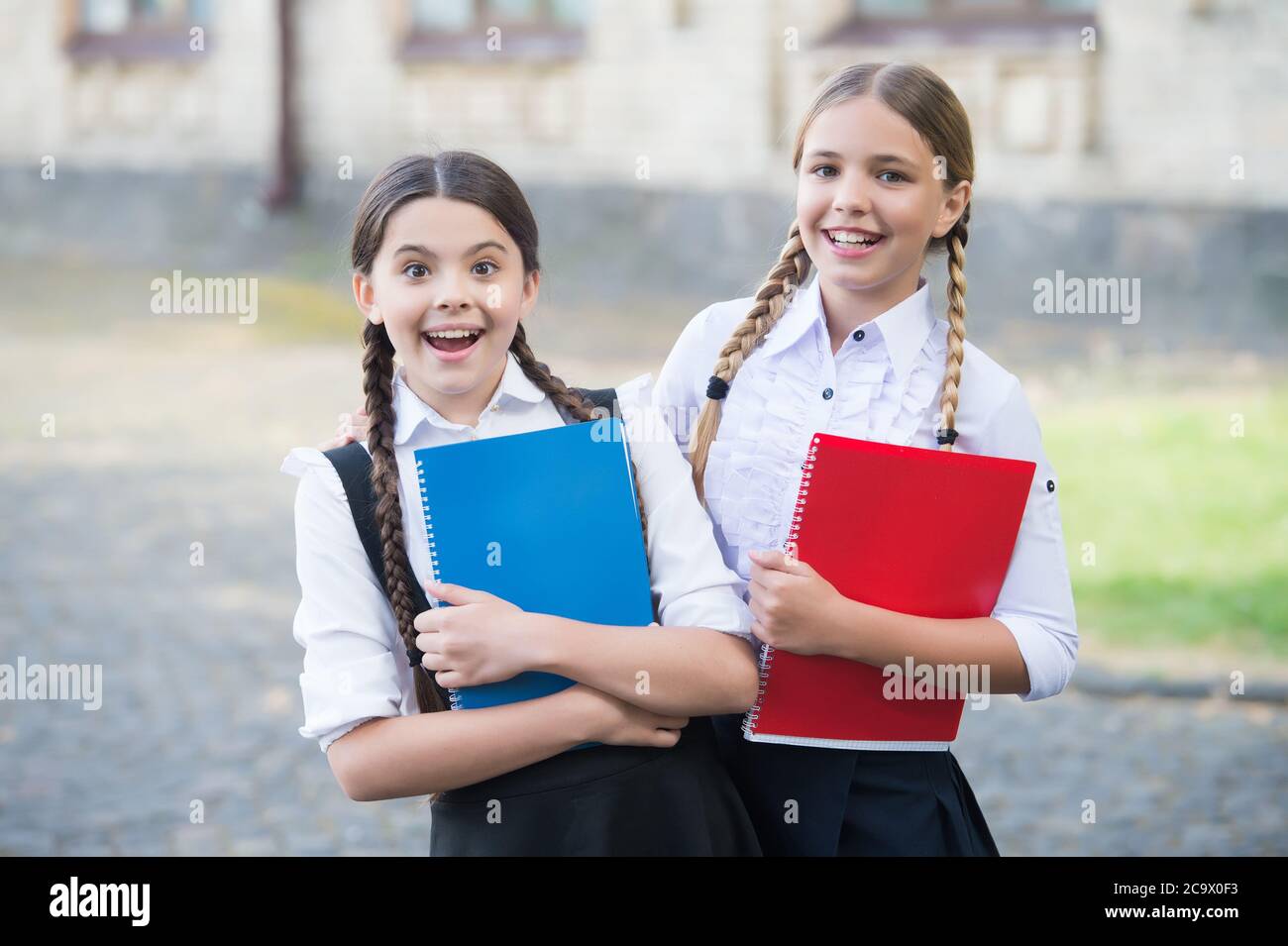 free time at school break. teen pupils ready for lesson. prepare to ...