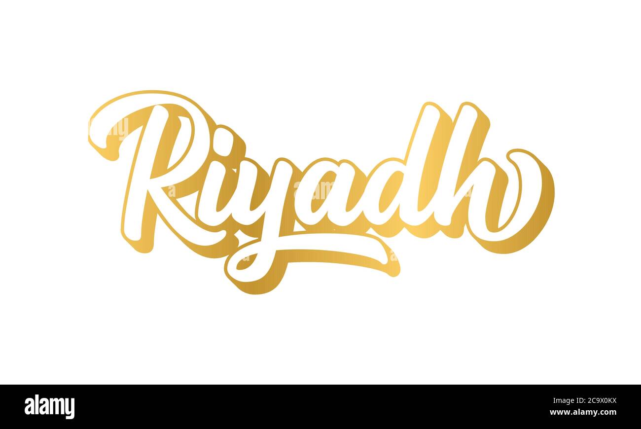 Hand sketched RIYADH word as banner or logo in gold. Lettering for ...
