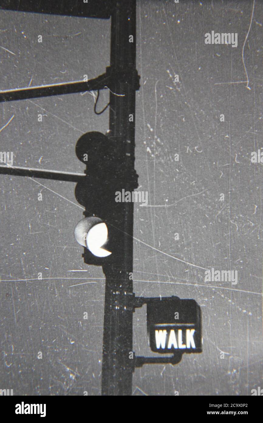 Fine 1970s vintage black and white photography of a street traffic ...