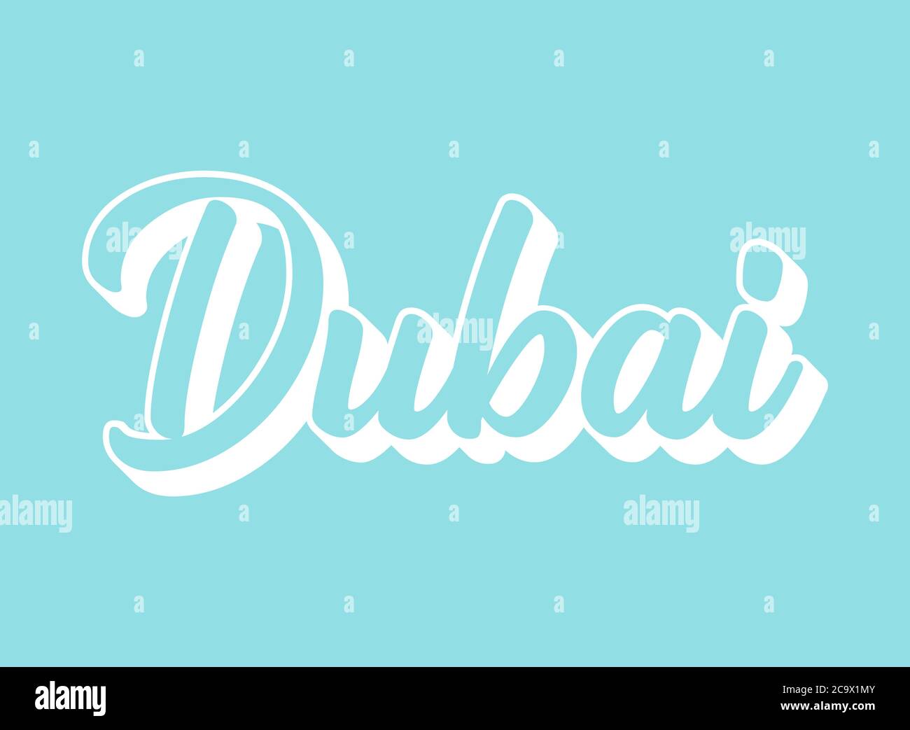 Hand sketched DUBAI word as banner or logo. Lettering for header, label ...