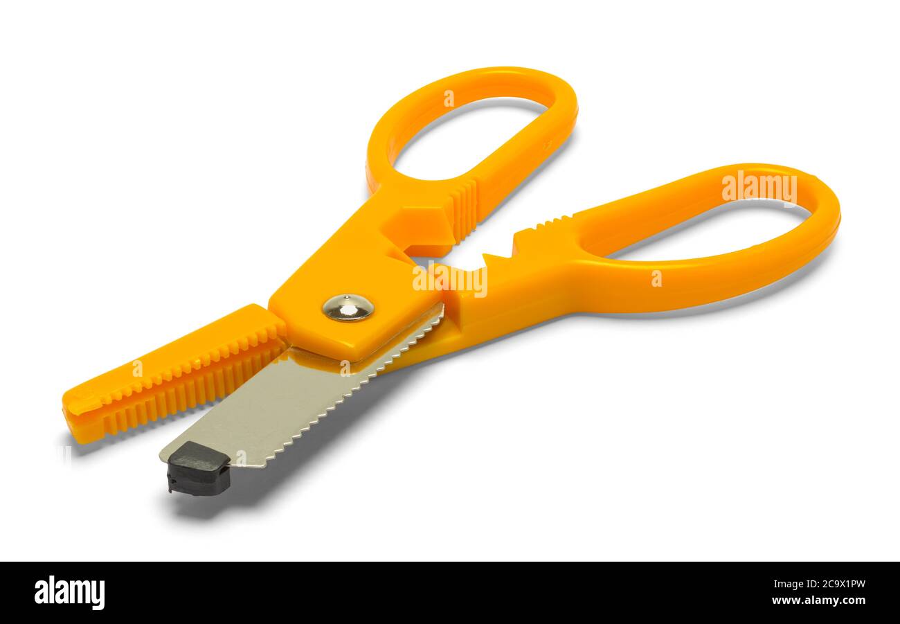 Yellow Plastic Garden Scissors Isolated on White Stock Photo - Alamy