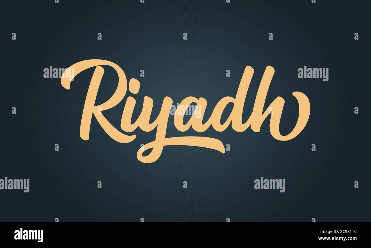 Hand sketched RIYADH word as banner or logo in gold. Lettering for ...