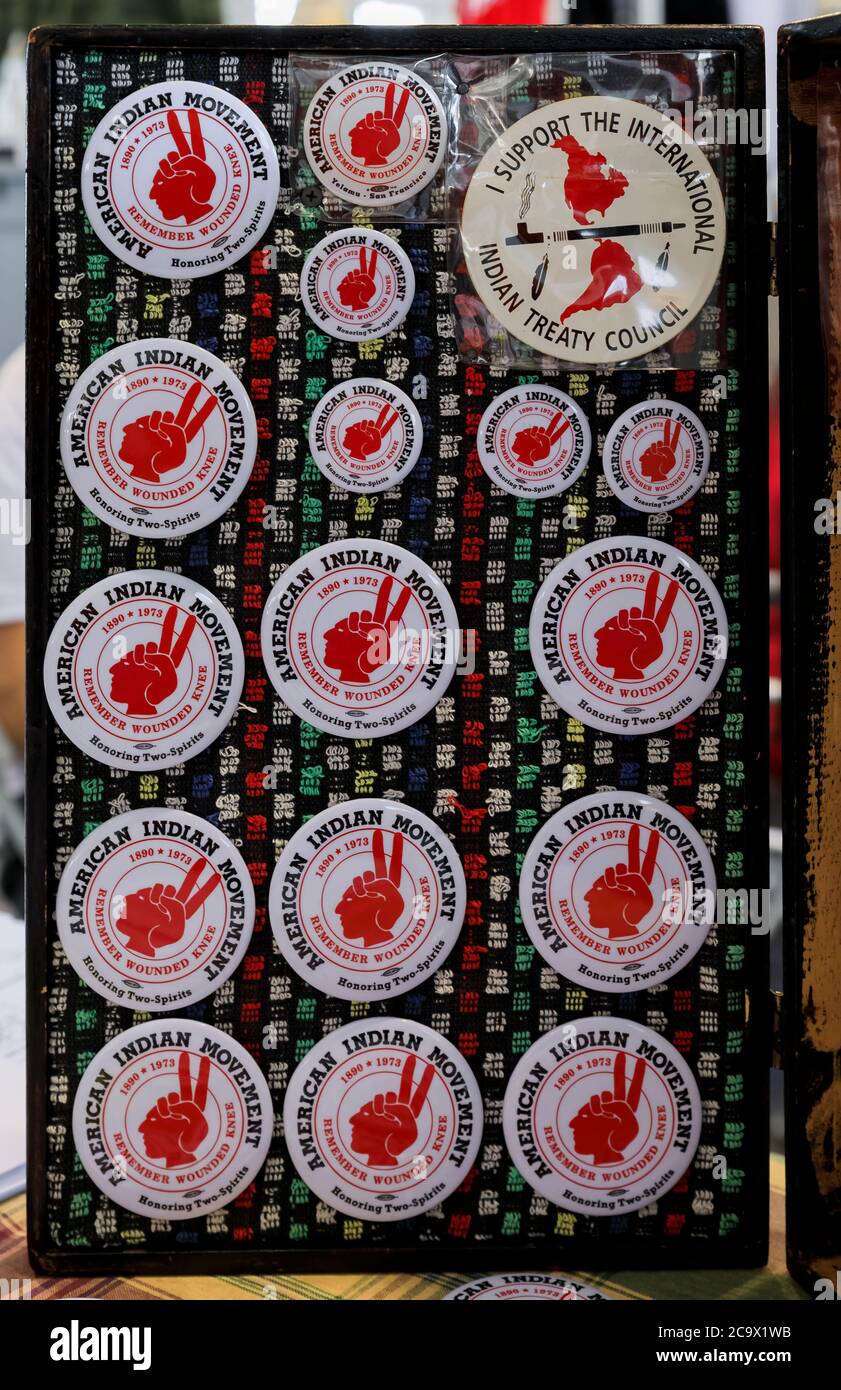 San Francisco, USA - February 08, 2020: Pins with the American Indian ...